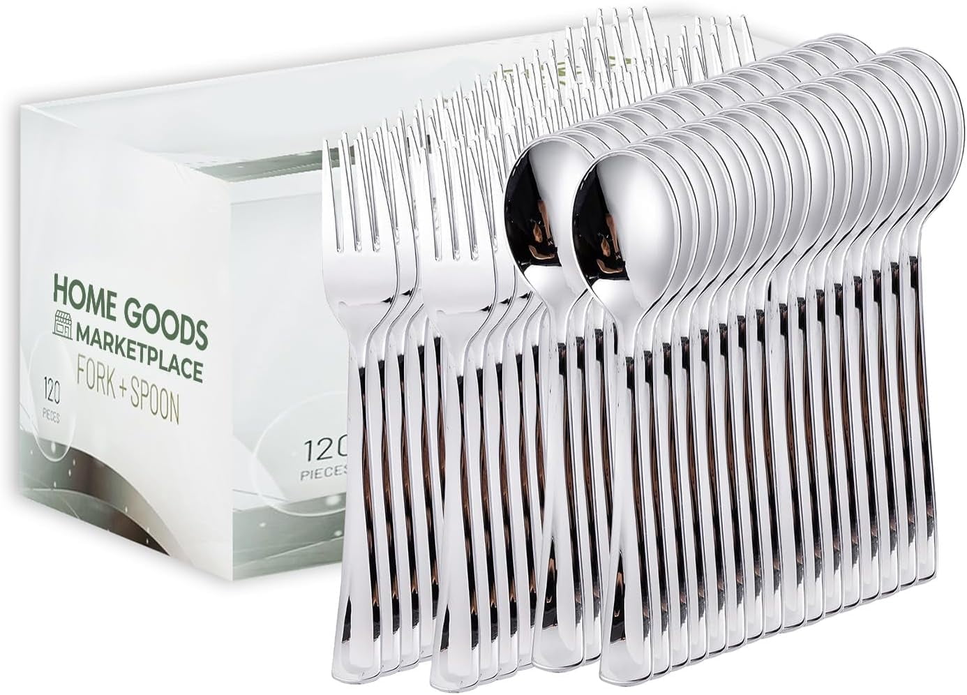 Silver Disposable Cutlery Set, 120 Count Spoons + Forks, Plastic ...
