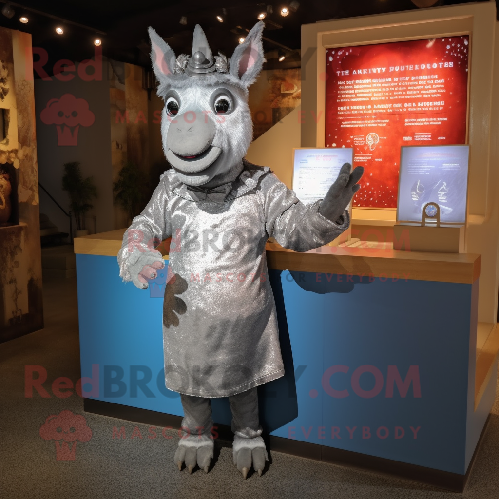 Silver Donkey REDBROKOLY mascot costume character dressed with a Wrap ...