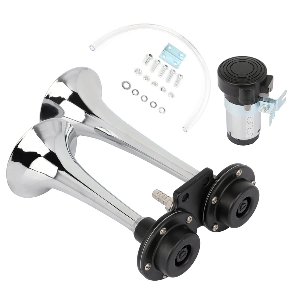 Silver Dual Trumpet Air Horn for Any 12V Vehicles Trucks Lorrys Trains ...