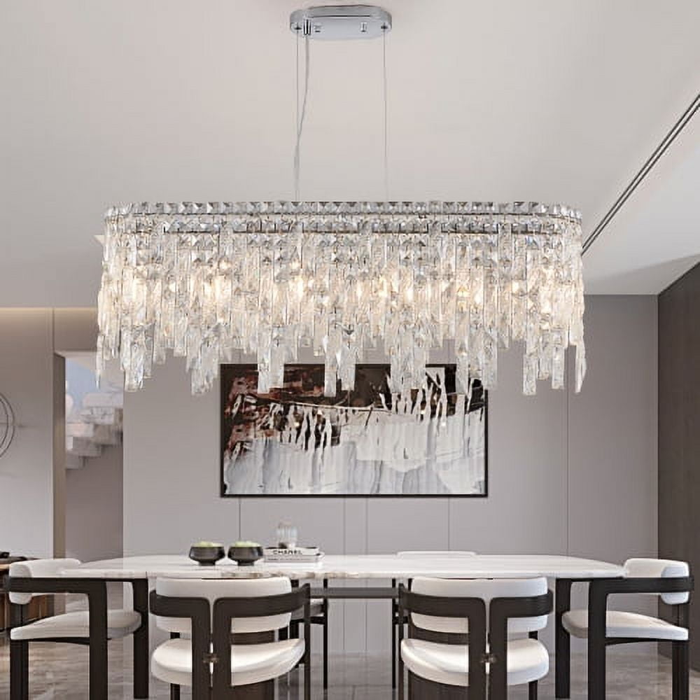 Silver Elegant Oval Crystal Chandelier, Modern Ceiling Light Fixture ...