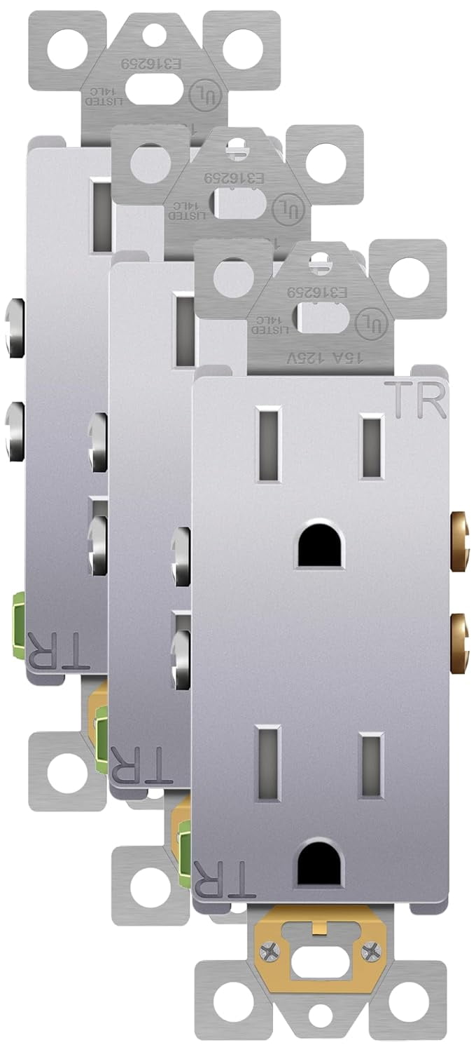 Silver Elite Series Decorator Receptacle Outlet, Child Safe Tamper ...