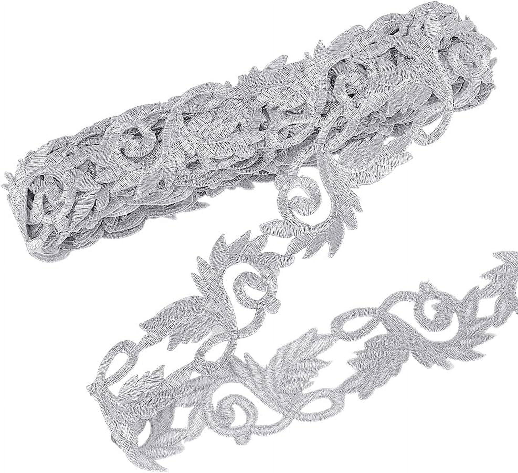 Silver Embroidery Ribbons Leaf Iron on Patch Embroidered Appliques Lace ...