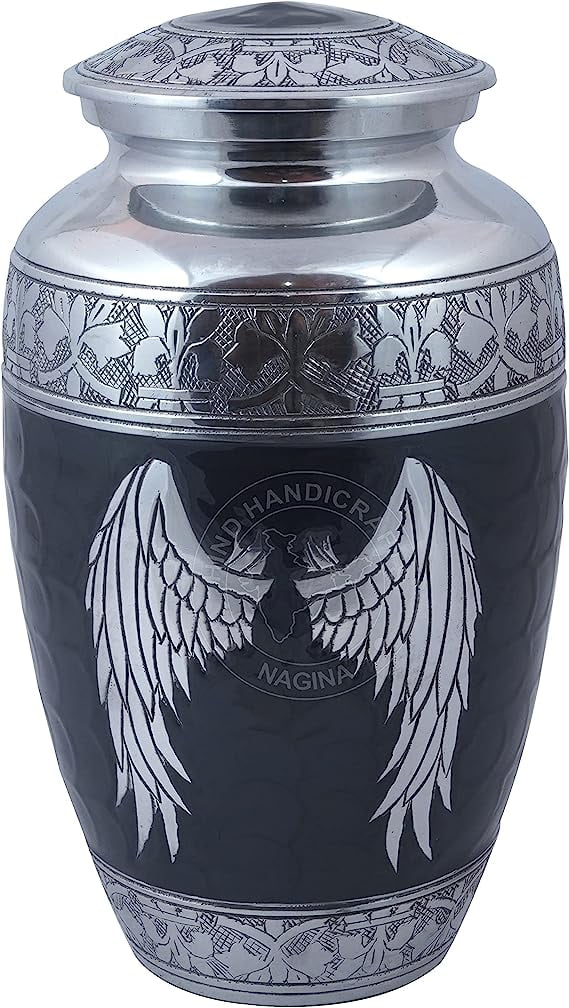 Silver Engraved Cremation Urn for Human Ashes Adult Funeral Urn Handcrafted - Large Burial Urn ...