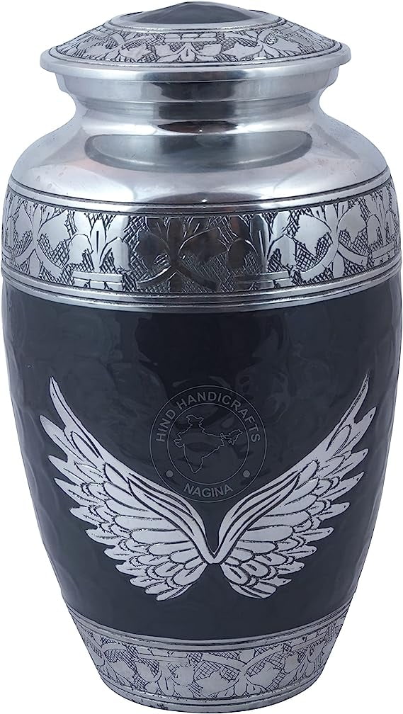 Silver Engraved Cremation Urn for Human Ashes Adult Funeral Urn Handcrafted - Large Burial Urn ...