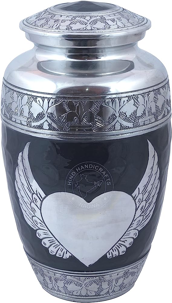 Hind Handicrafts Silver Engraved Cremation Urn, Adult Funeral Urn, Handcrafted Metal, 220 Cu In ...