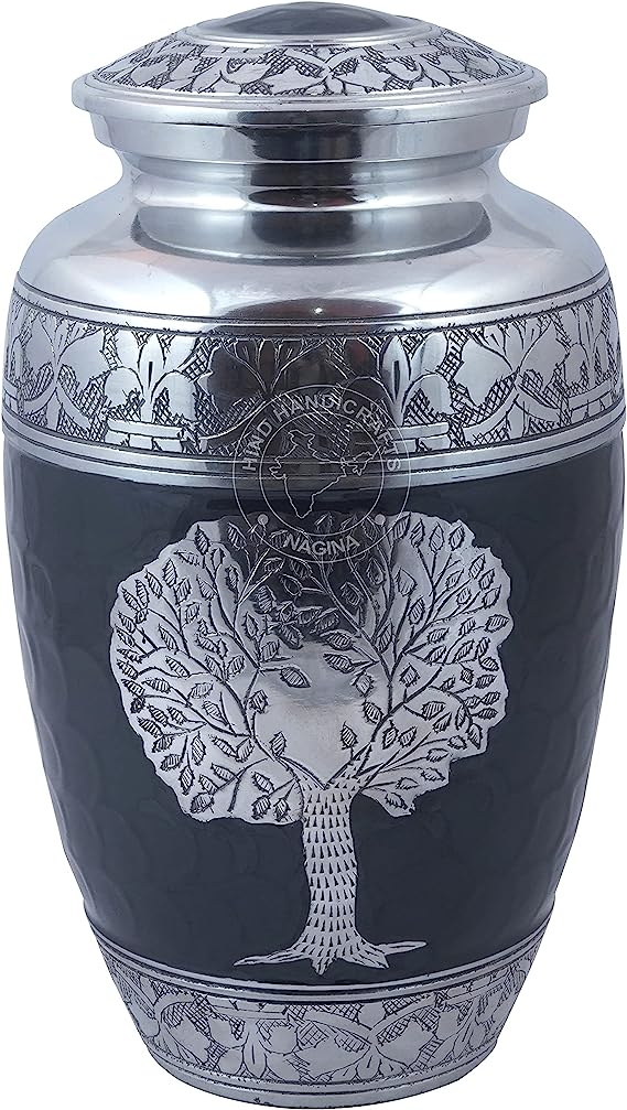 Silver Engraved Cremation Urn for Human Ashes Adult Funeral Urn Handcrafted - Large Burial Urn ...