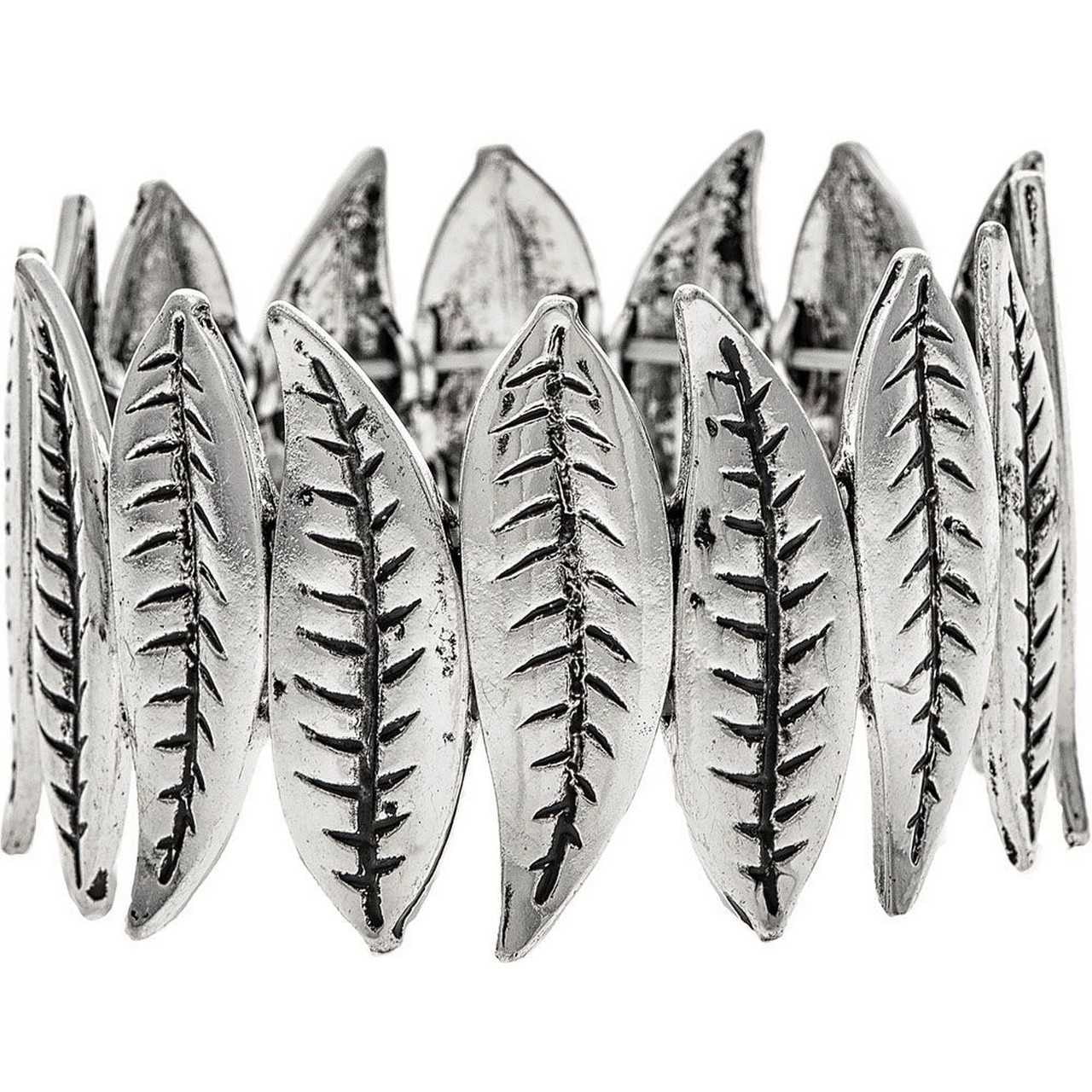Silver Engraved Leaves Stretch Bracelet - Walmart.com