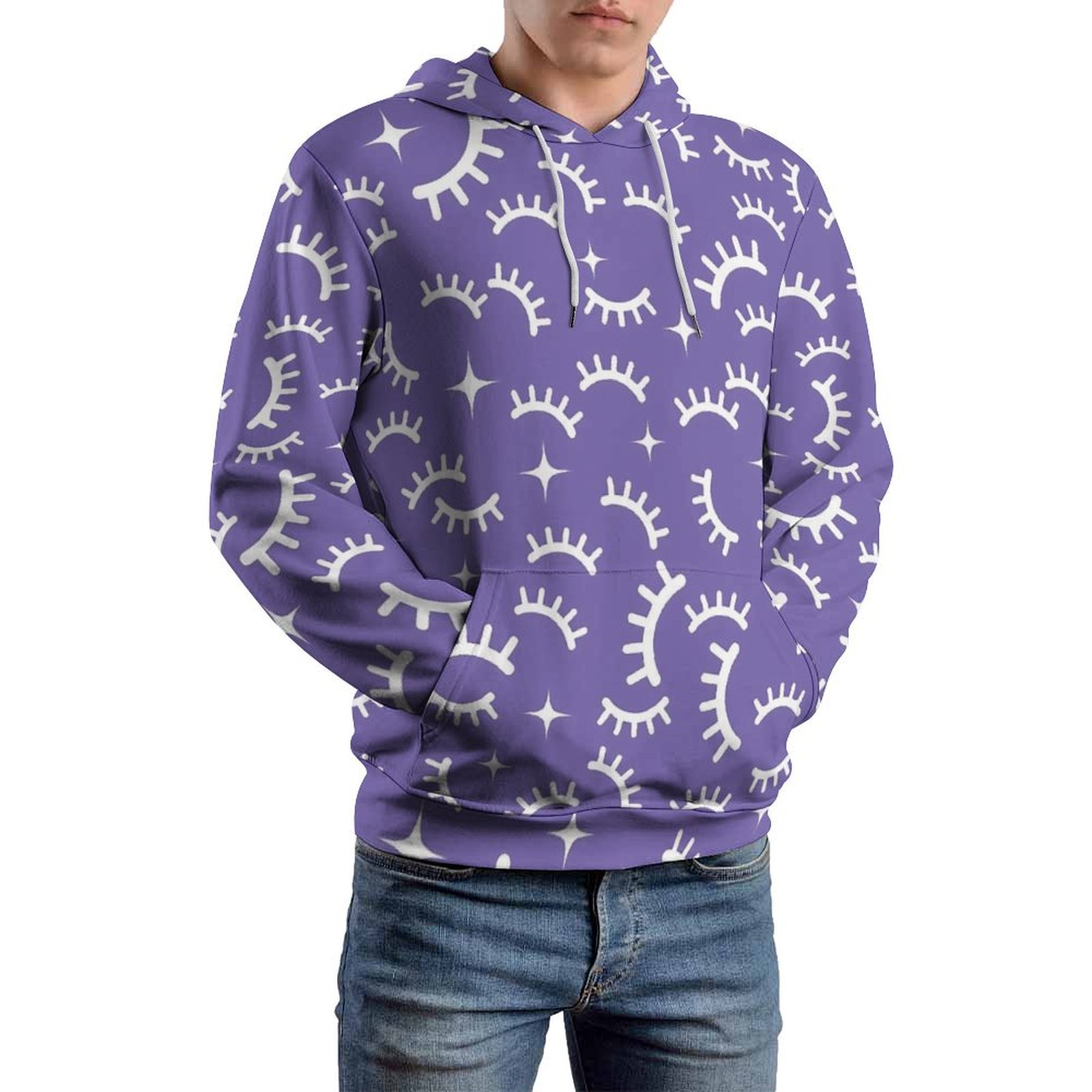 Silver Eyelashs Casual Hoodies Couple Blue Evil Eye Trendy Design ...