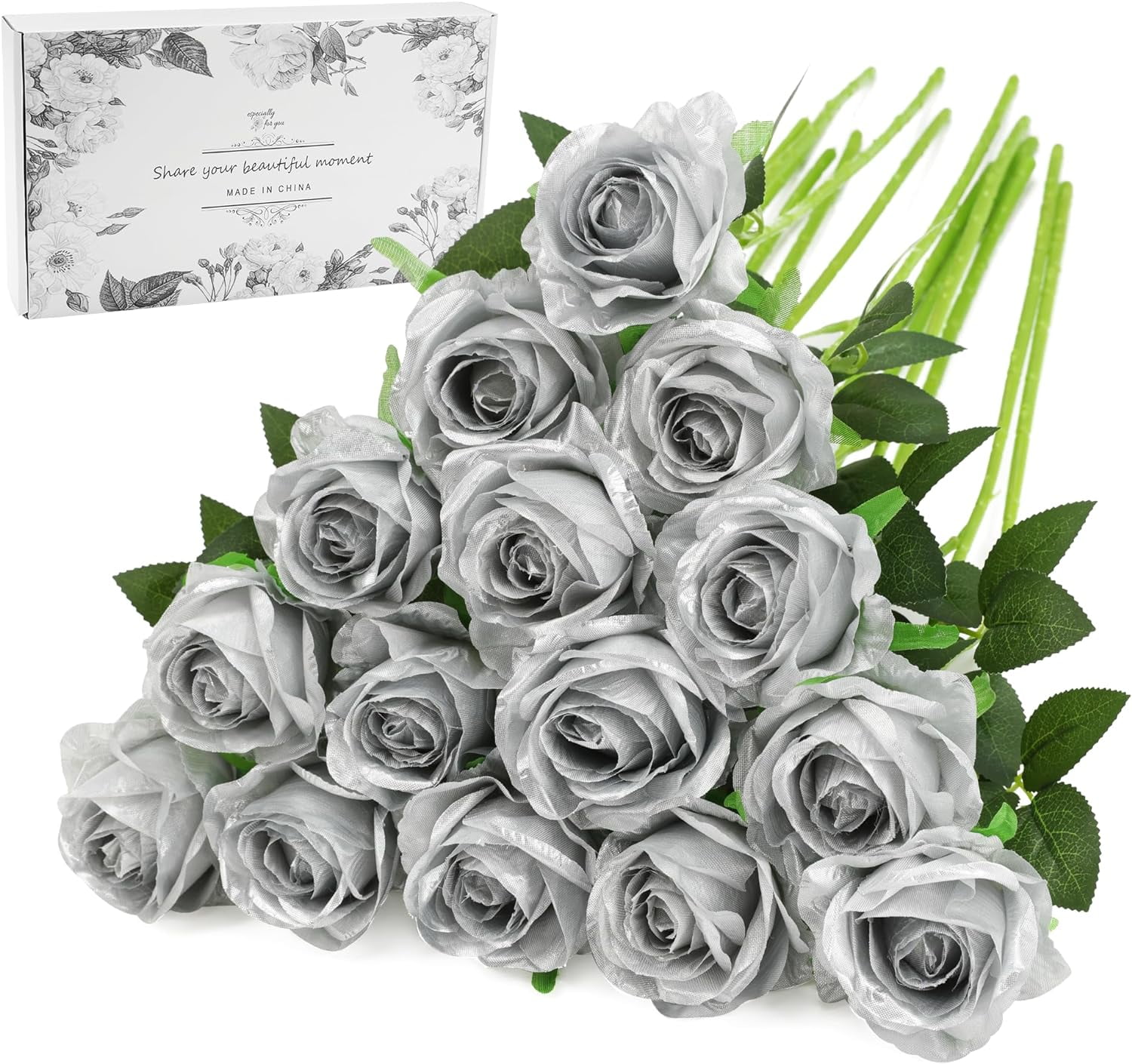 Silver Fake Roses Artificial Flowers - Fake Artificial Roses Silk ...