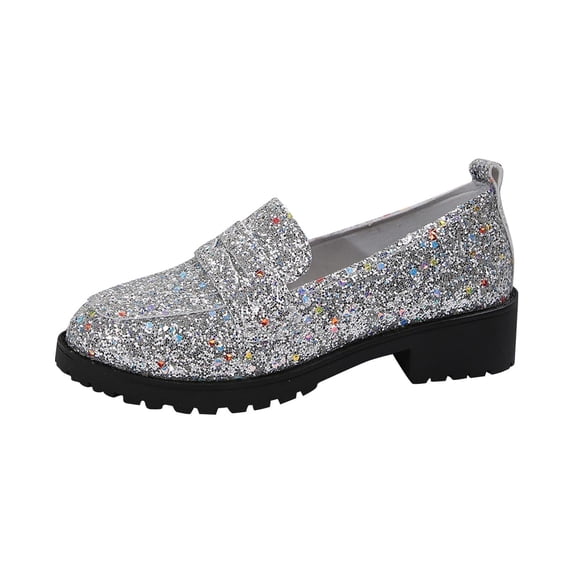 Silver Fashion Forward Shoes With Low Profile And Shiny Detail For A ...