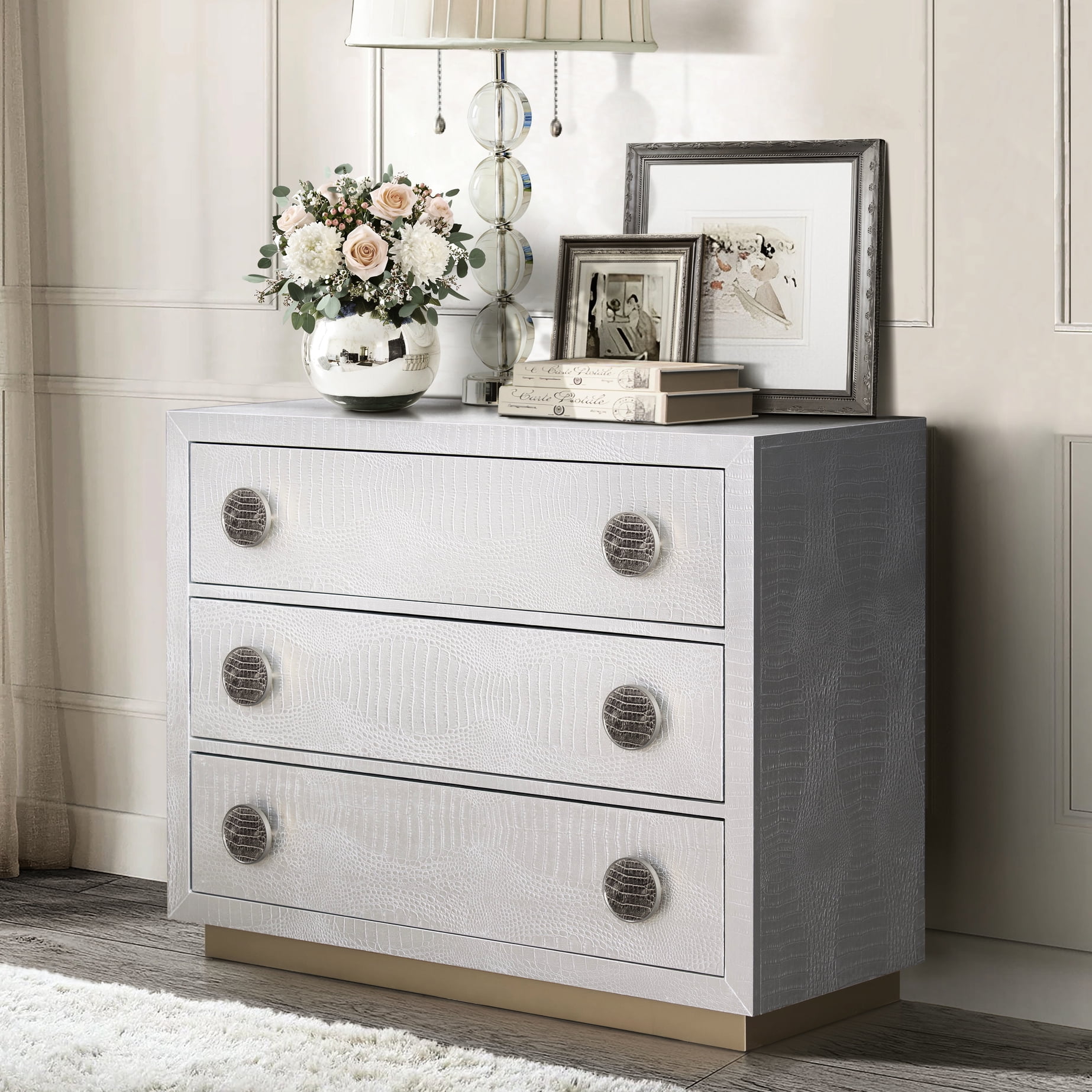 Silver Faux Crocodile Skin Console Cabinet With Interior Drawer ...