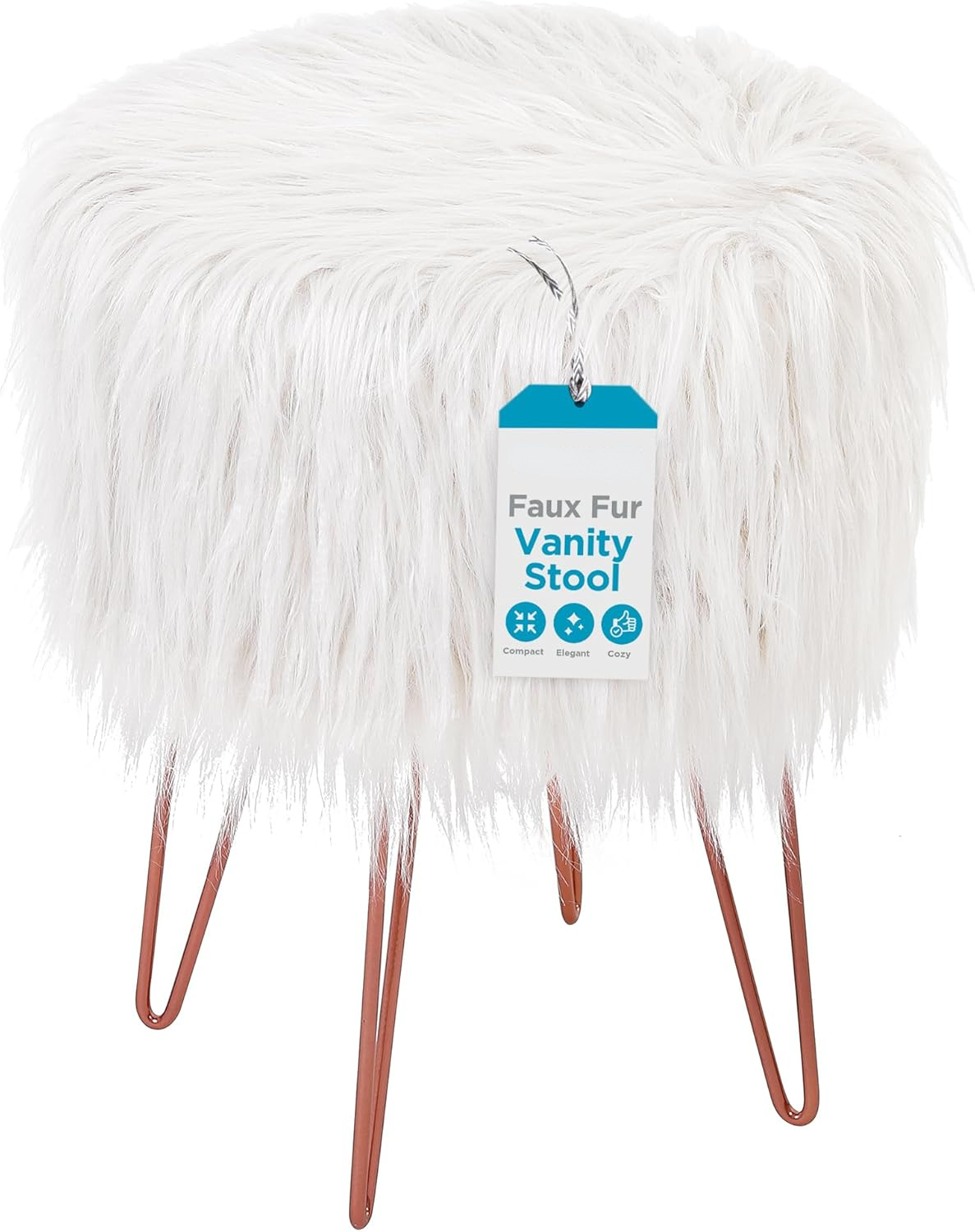 Silver Faux Fur Vanity Stool - Soft Furry Compact Padded Seat - Hair ...