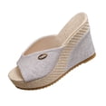 Silver Female Versatile Summer High Heel Slippers Lightweight Round Toe ...