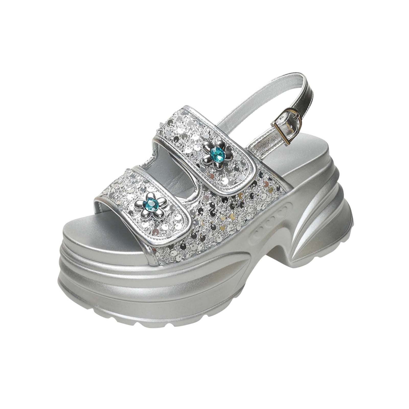 Silver Females Shimmering Leather Platform Sandals For Spring Summer ...