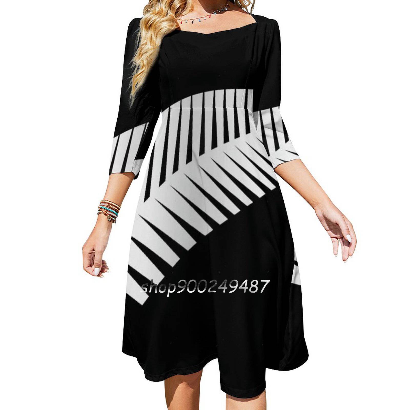 Silver Fern Square Neck Dress Sweet Summer Dress Women Elegant Halter ...