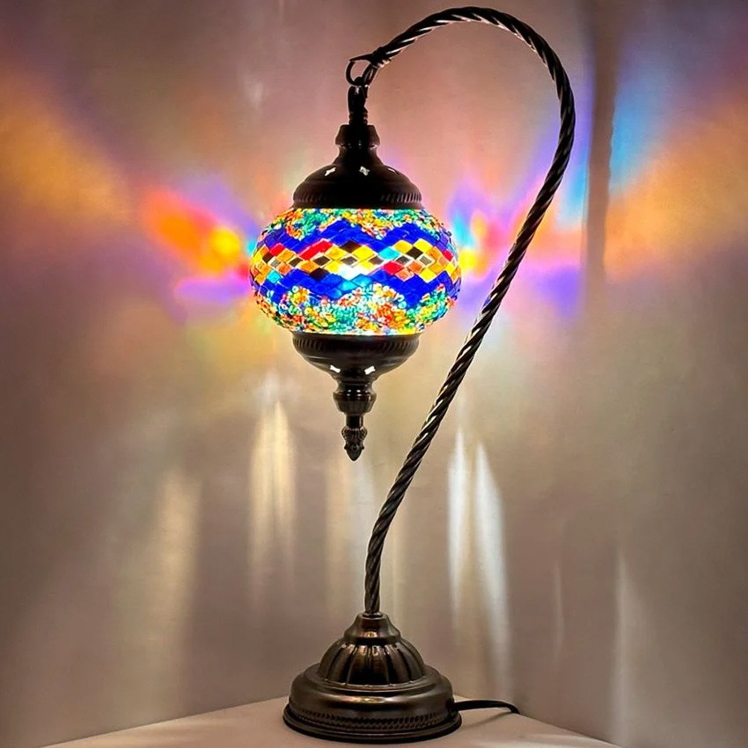 Silver Fever Handcrafted Mosaic Turkish Lamp Moroccan Glass Table Desk ...