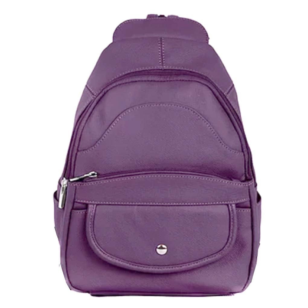 Silver Fever Leather Backpack Medium Size Top Entry Purple_Textured ...
