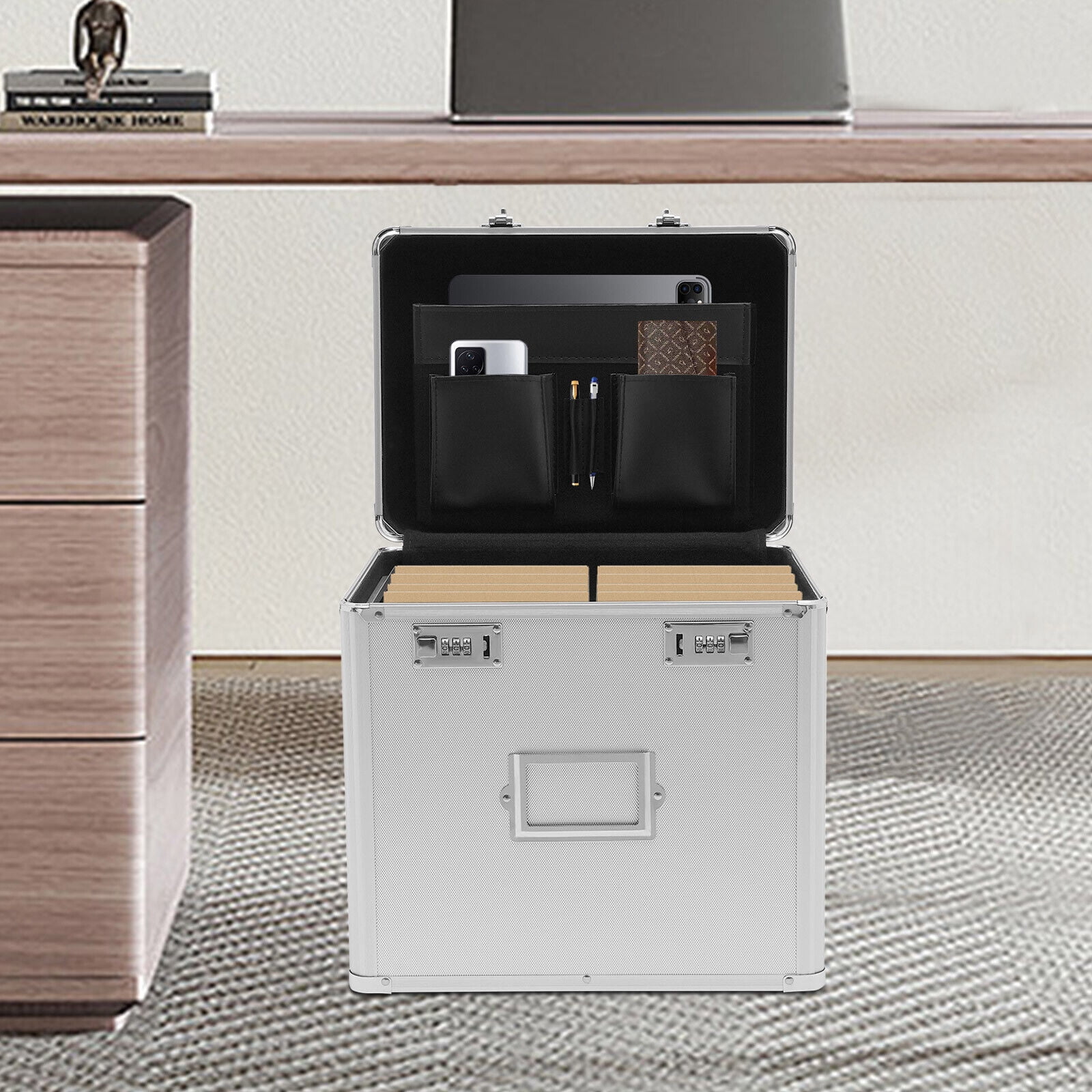 Silver File Cabinet Portable Lock Storage Organizer Home Office Potable ...