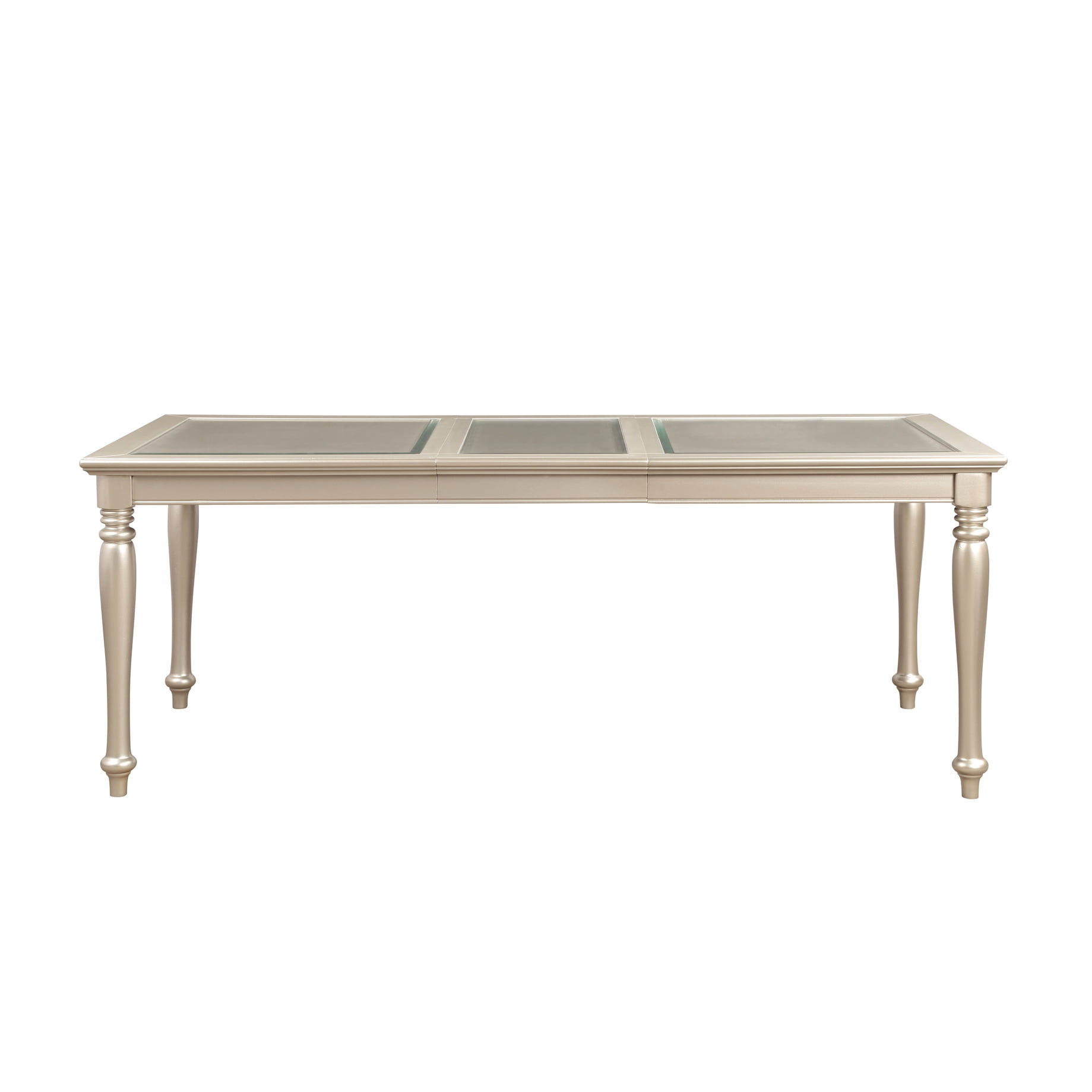 Silver Finish Dining Table With Glass Top And Extension Leaf For ...