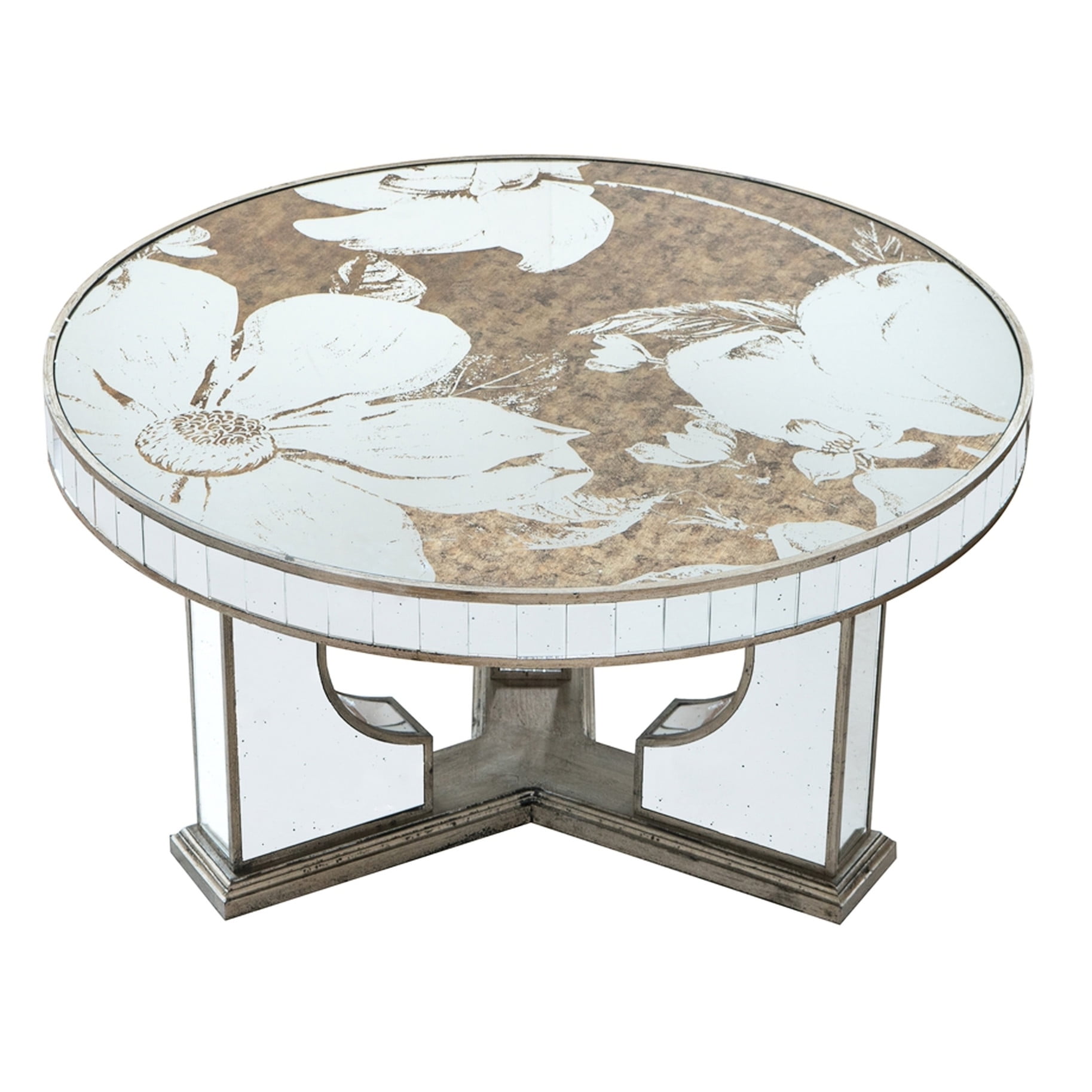 Silver - Finished Coffee Table with Smooth Circular Surface and Floral ...