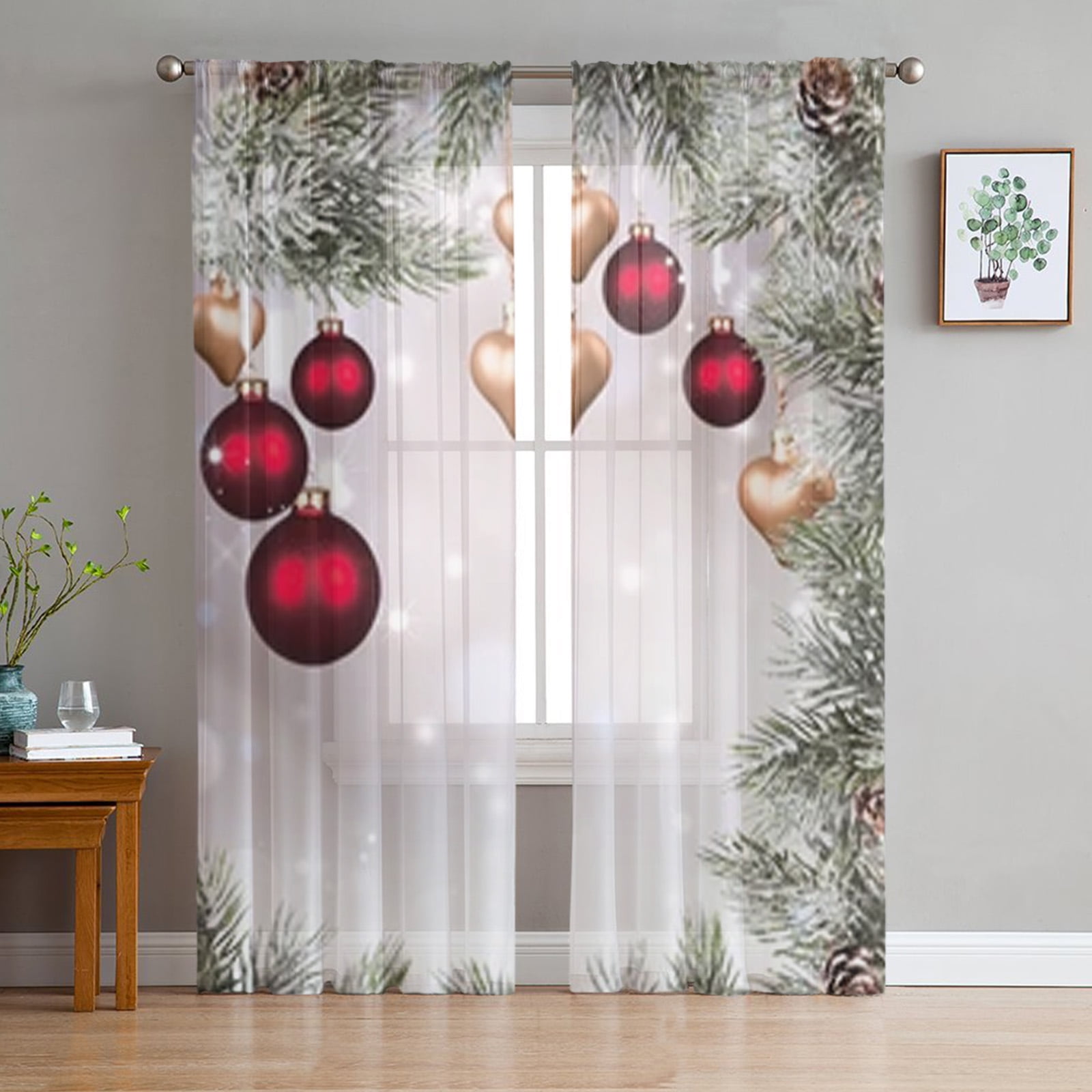 Silver Fir Twigs And Berries Sheer Curtains For Living Room Bedroom ...