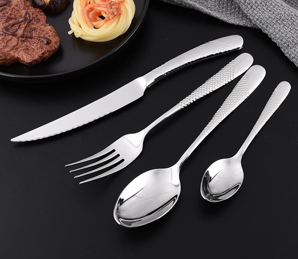 Silver Flatware Set 48 Piece Stainless Steel Cutlery Set Forged with ...