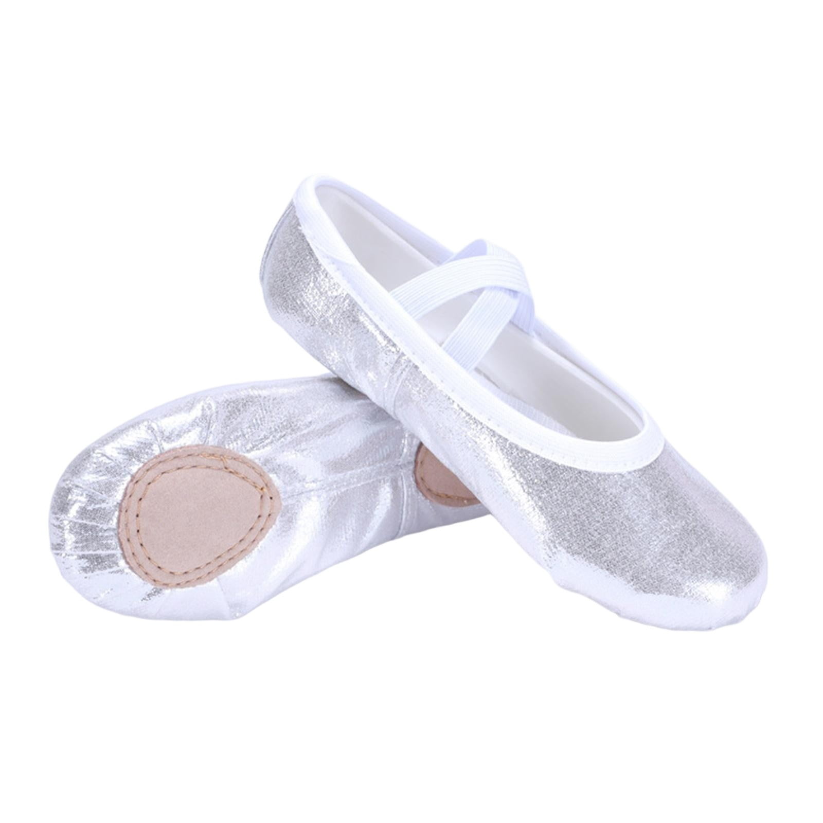 Silver Flexible Class Shoes For Young Dancers, Elastic Straps For ...