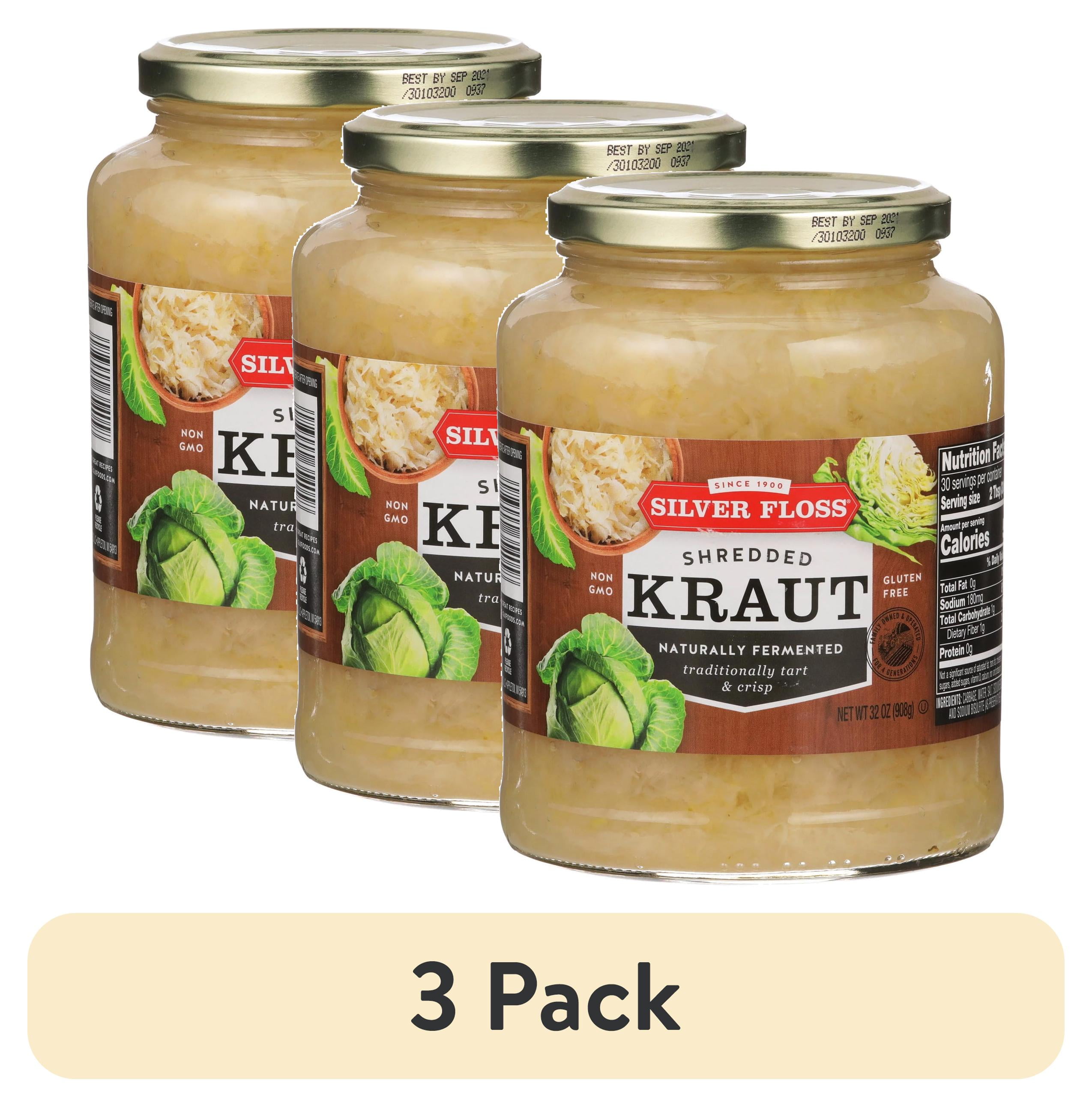 (3 pack) Silver Floss Naturally Fermented Shredded Sauerkraut, 32 oz Jar - Walmart.com