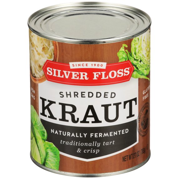 Silver Floss Shredded Sauerkraut, 27 oz, Can - Fat Free, Vegan, Non-GMO ...