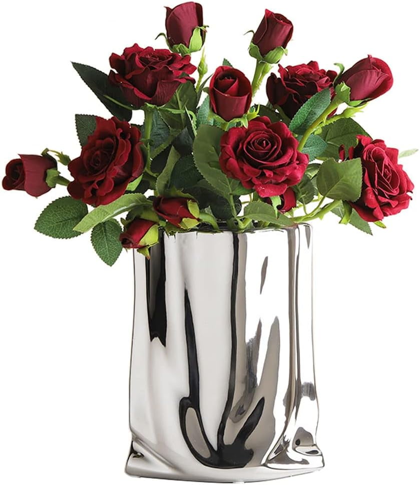 Silver Flower Vase, Modern Minimalist Metallic luster Ceramic Vase ...