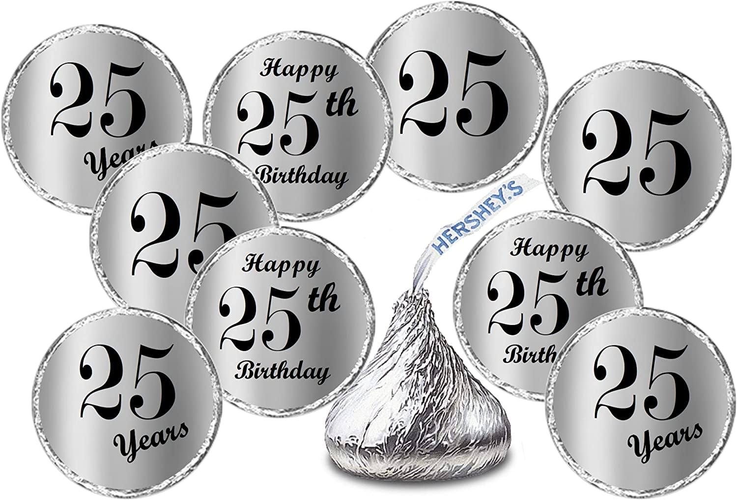 Silver Foil 25th Birthday Kisses Stickers, (Set of 216) Chocolate Drops ...