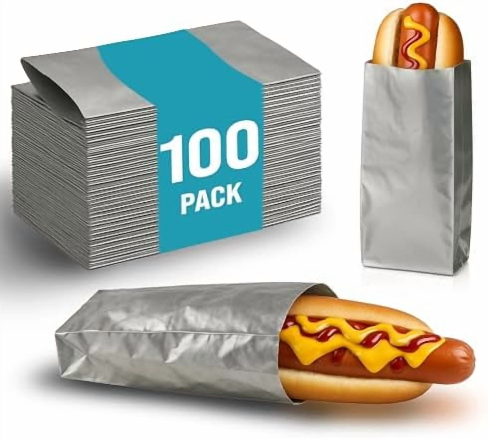 Silver Foil Hot Dog Sleeves - 9'' Unprinted Hot Dog Wrappers - Grease ...