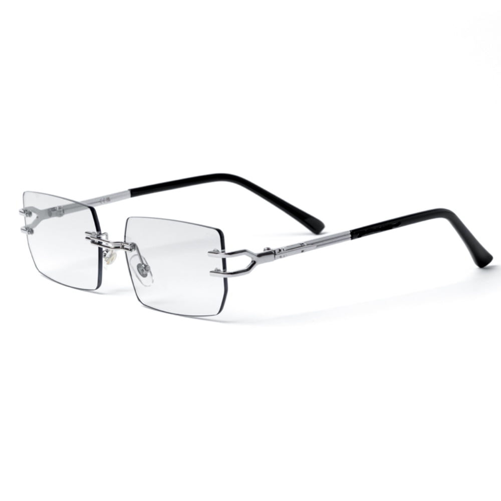 Silver Frame Metal Square Retro Vintage Style Rimless Clear Lens ...