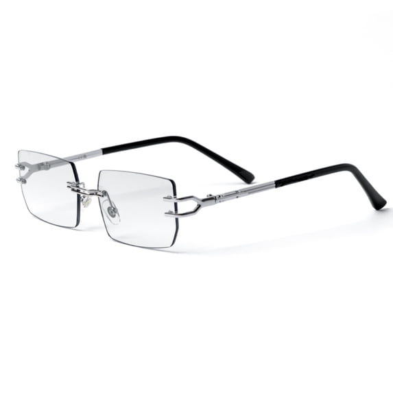 Silver Frame Metal Square Retro Vintage Style Rimless Clear Lens ...