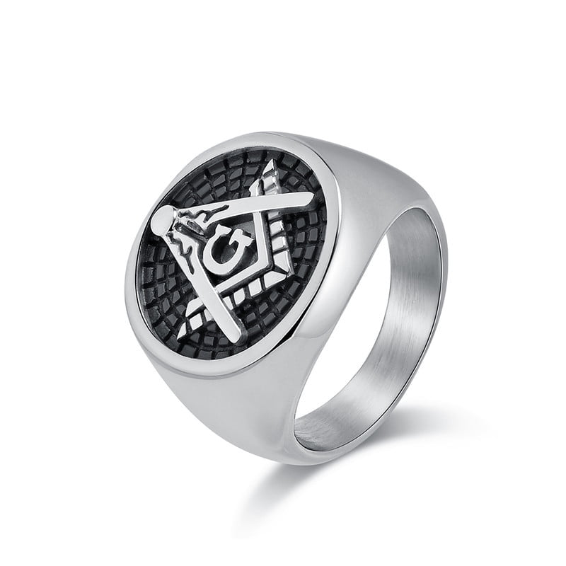 Silver Freemason Ring for Men – Stainless Steel Masonic Compass and ...