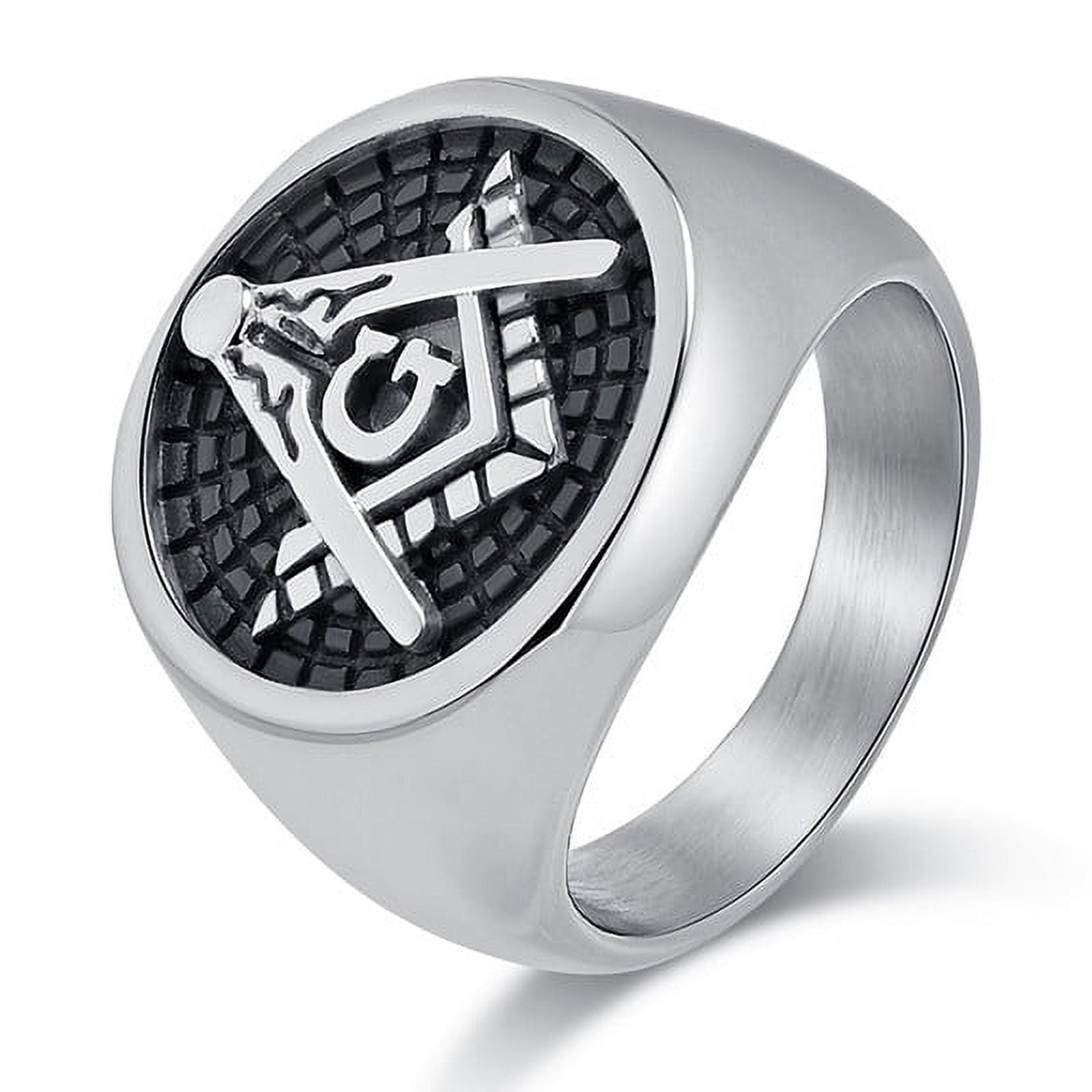 Silver Freemason Ring for Men – Stainless Steel Masonic Compass and ...