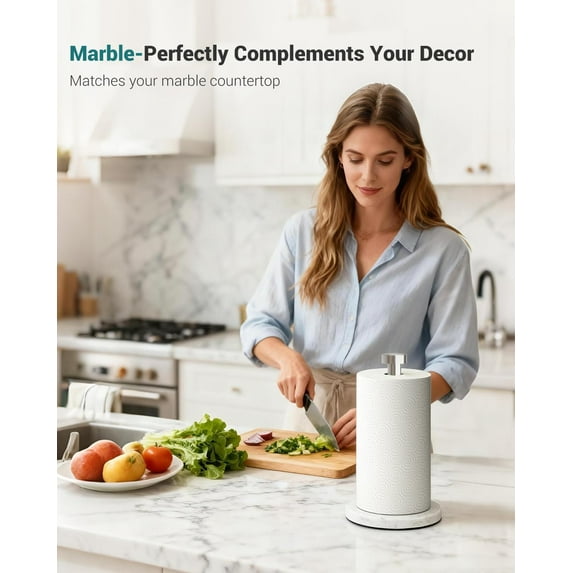 Silver Freestanding Marble Paper Towel Holder - Heavy-Duty Stainless ...