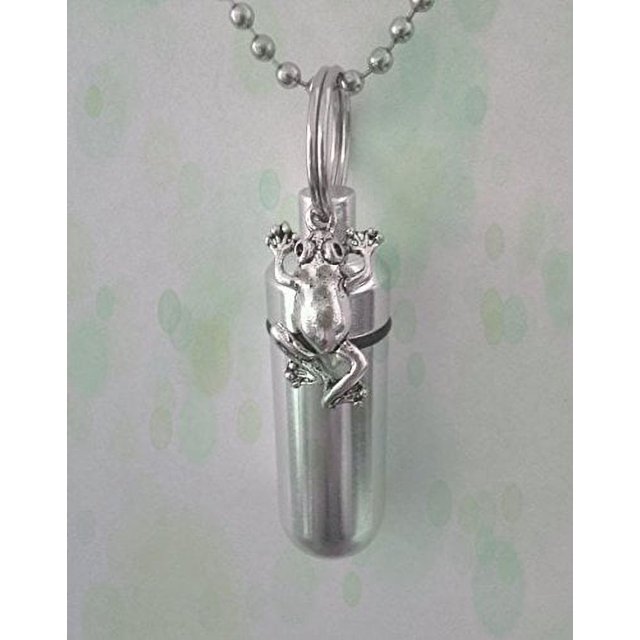 Silver Frog Pendant Urn for Ashes - Includes Velvet Pouch, Chain & Fill ...