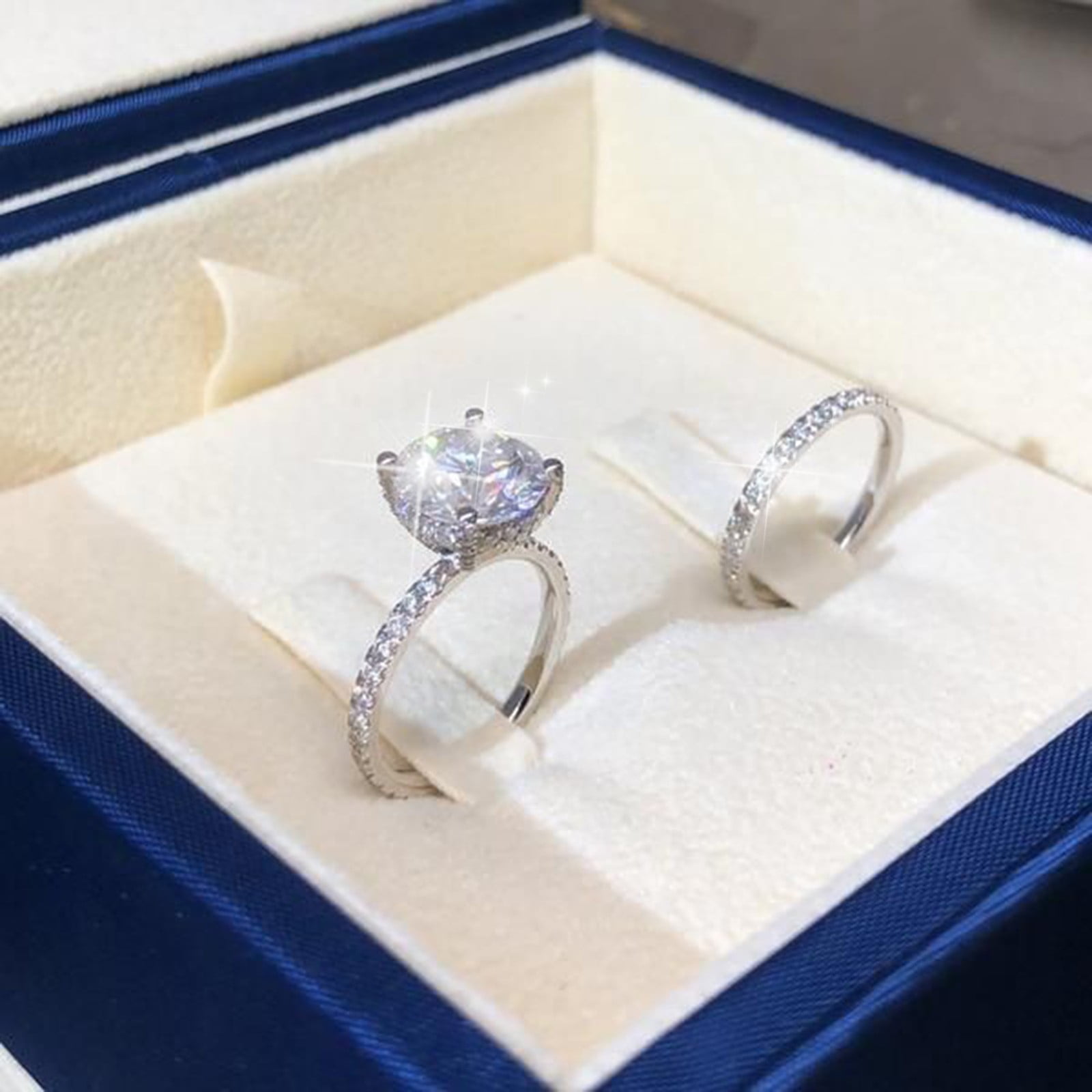 Silver Geometry Circular Rhinestone Four Claws Ring Engagement Ring ...