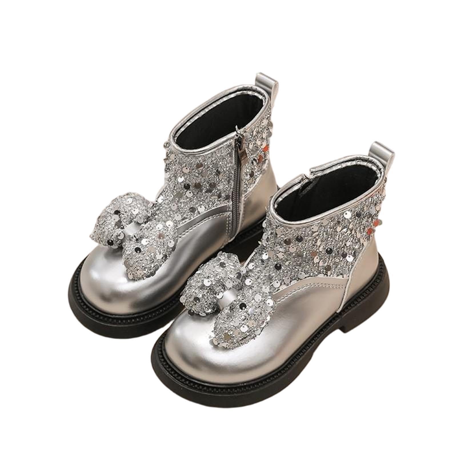 Silver Girls Boots With Bow Detail And Comfortable Fit For Fun And ...