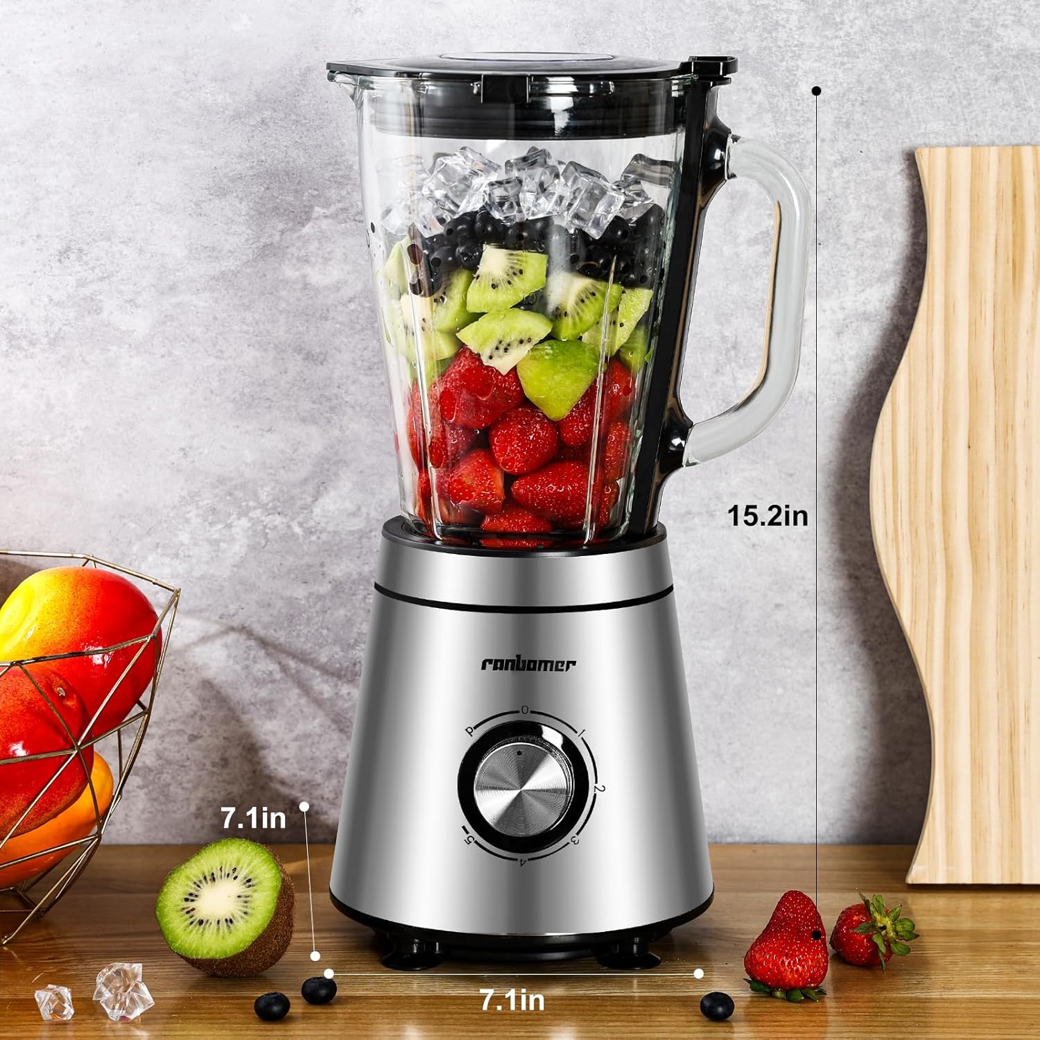 Silver Glass Blender for Shakes and Smoothies, 51 oz Ice Crusher with 6 ...