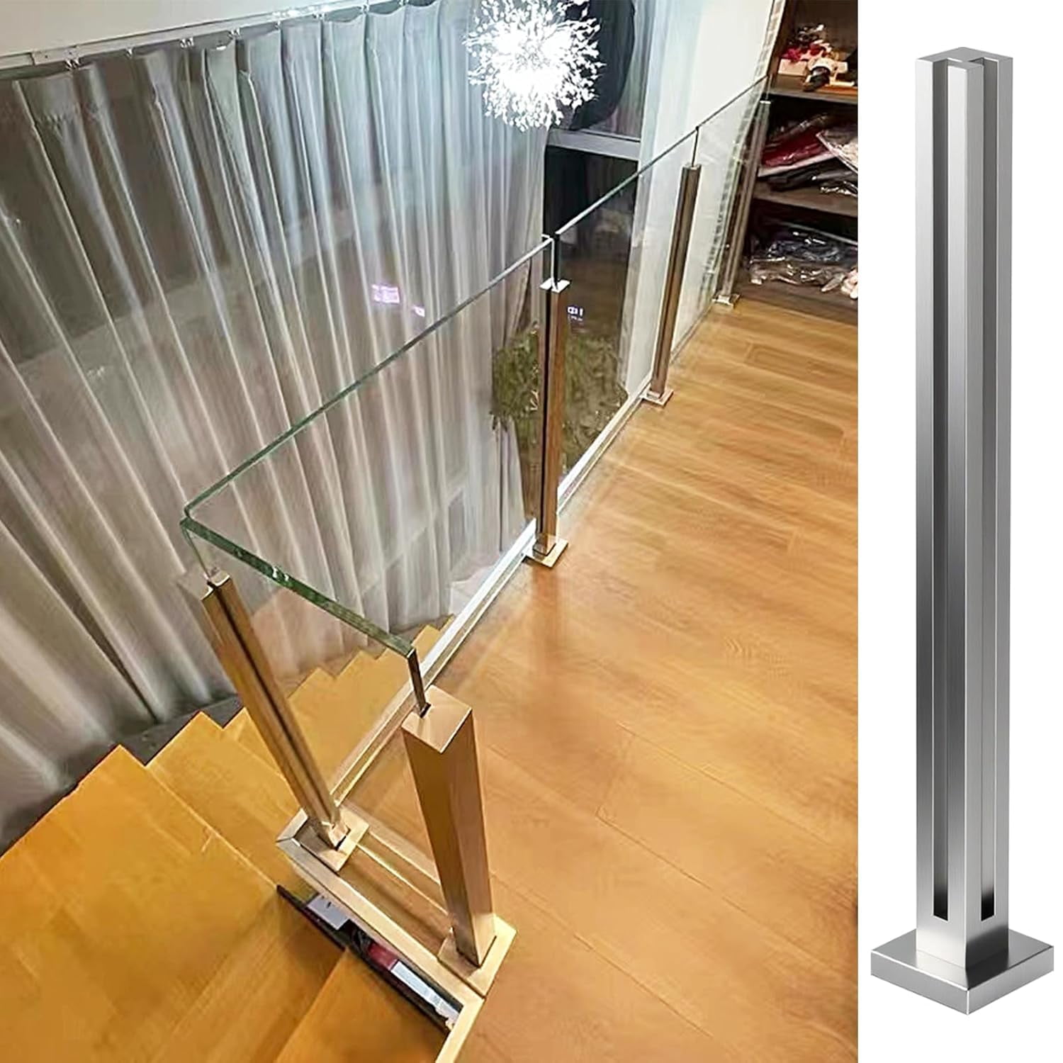 Silver Glass Railing, 304 Stainless Steel Glass Balustrade Post for ...
