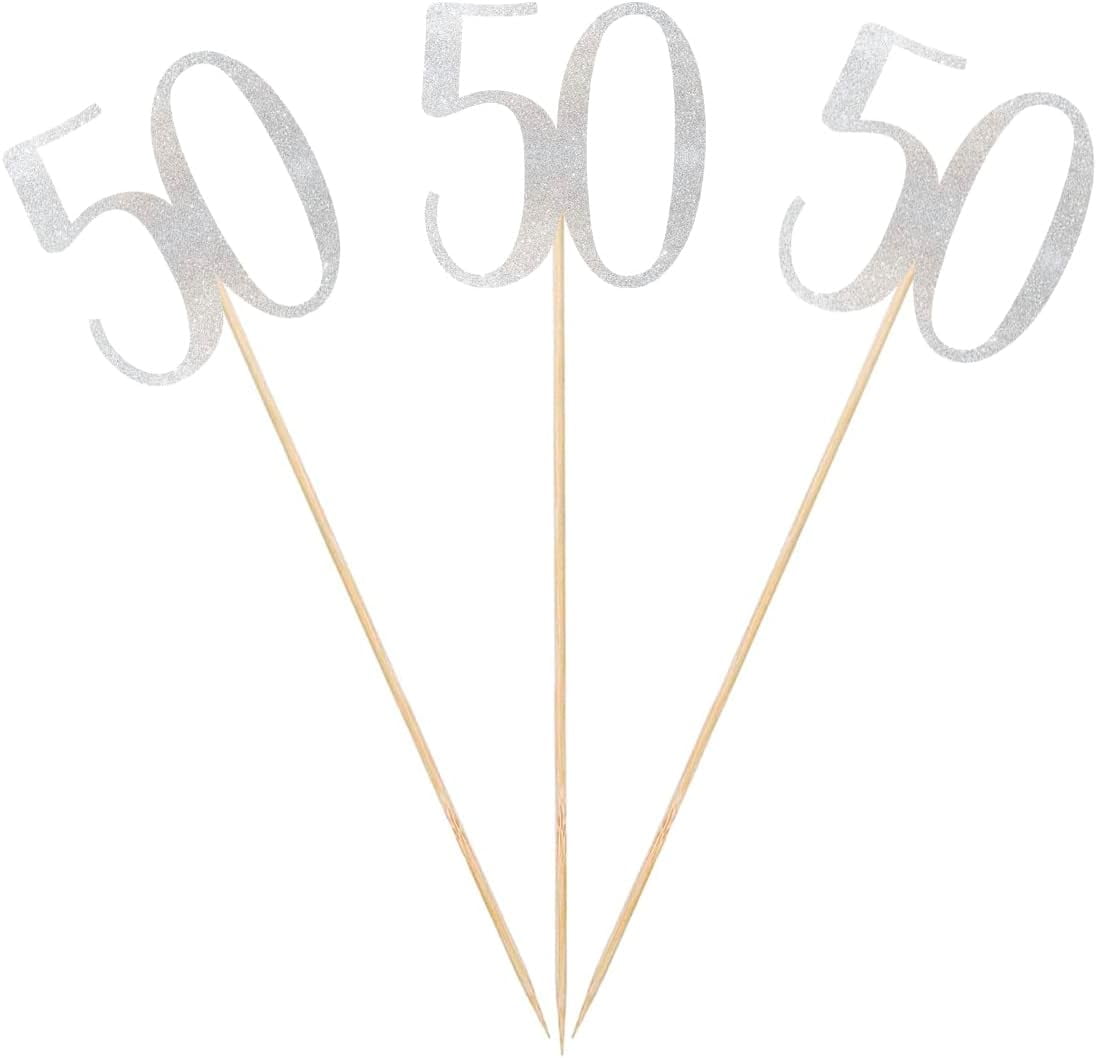 Silver Glitter 50th Birthday Centerpiece Sticks, 12-Pack Number 50 ...