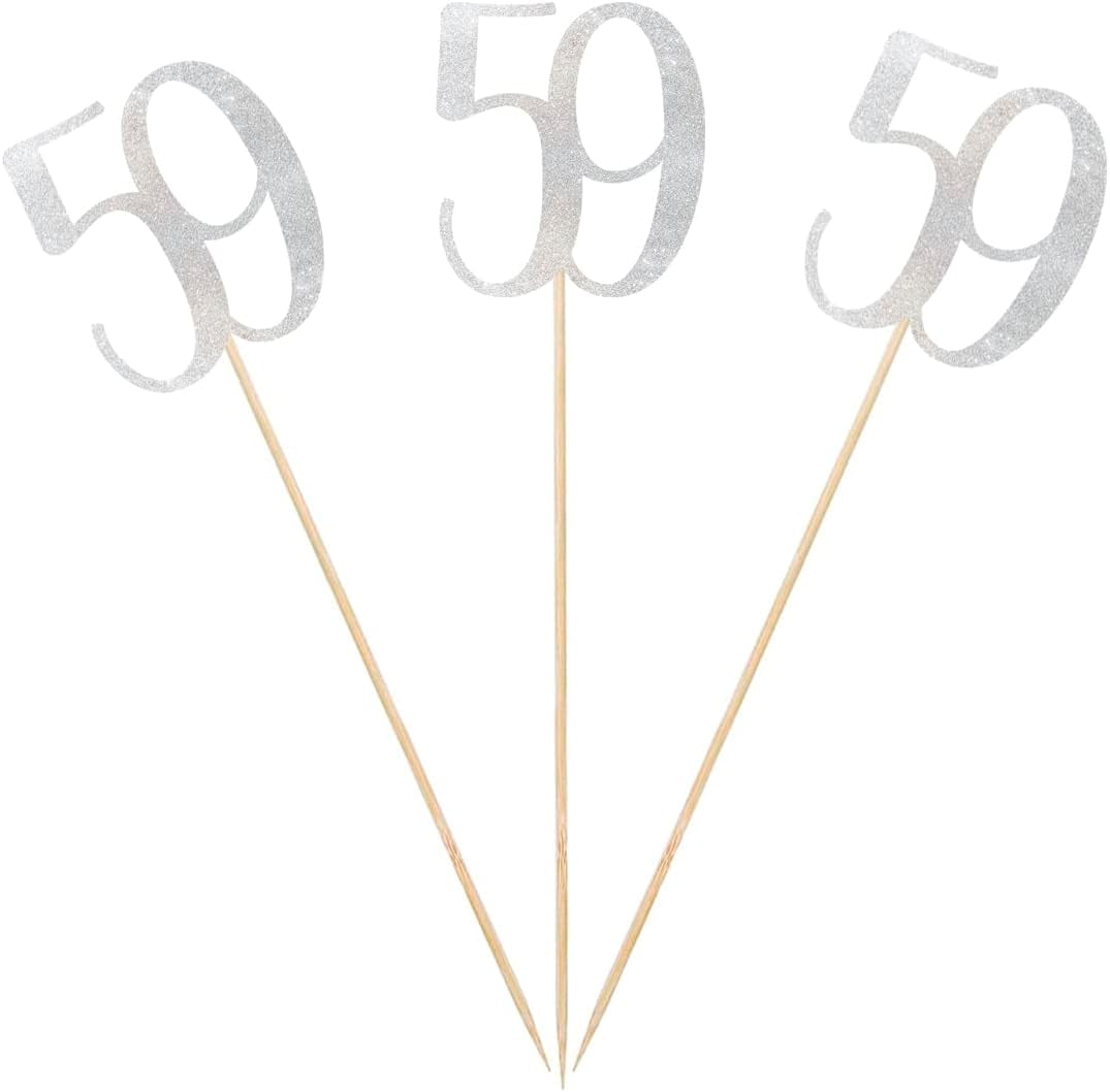 Silver Glitter 59th Birthday Centerpiece Sticks, 12-Pack Number 59 ...