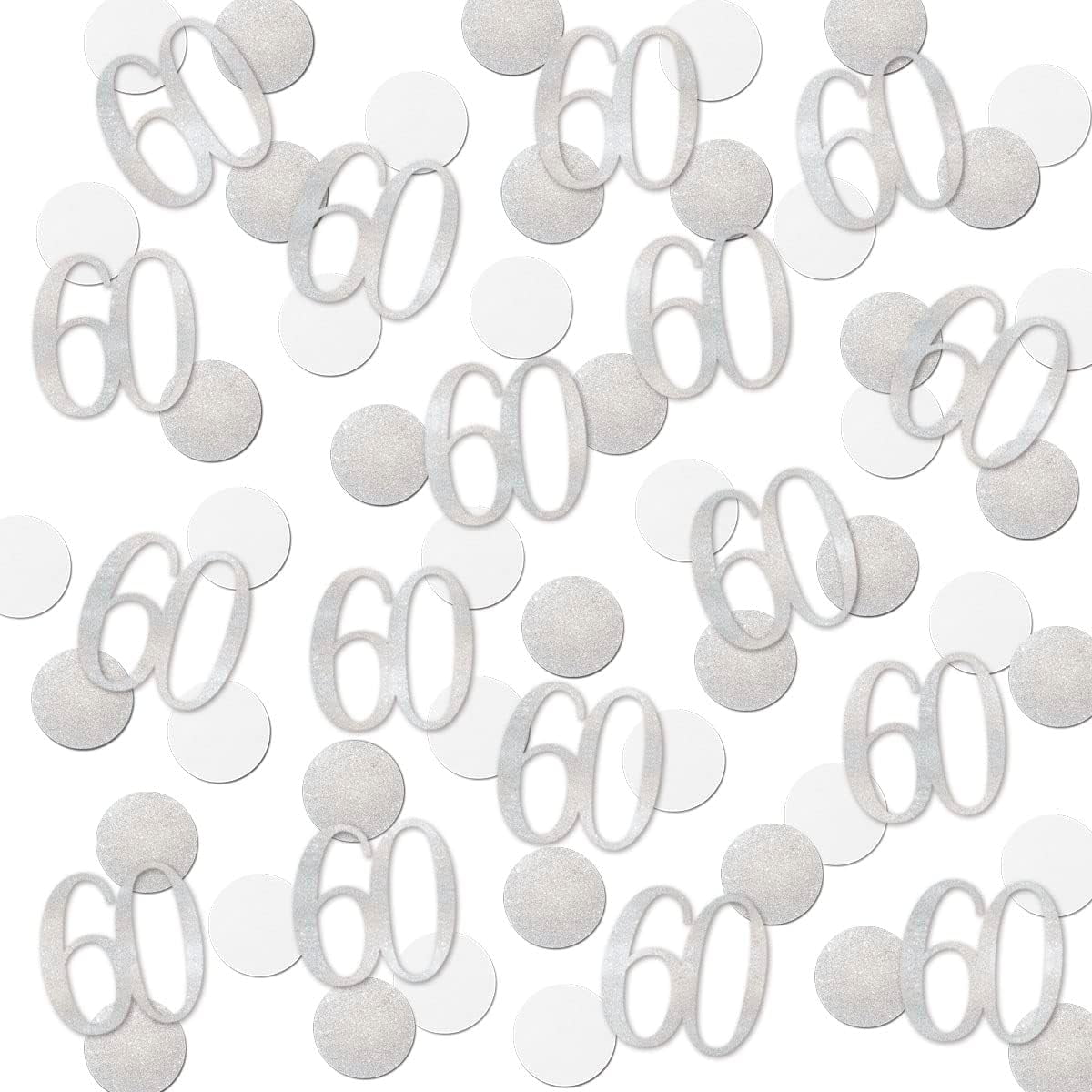 Silver Glitter 60 Confetti, 60th Birthday Number Confetti, 120Pcs ...
