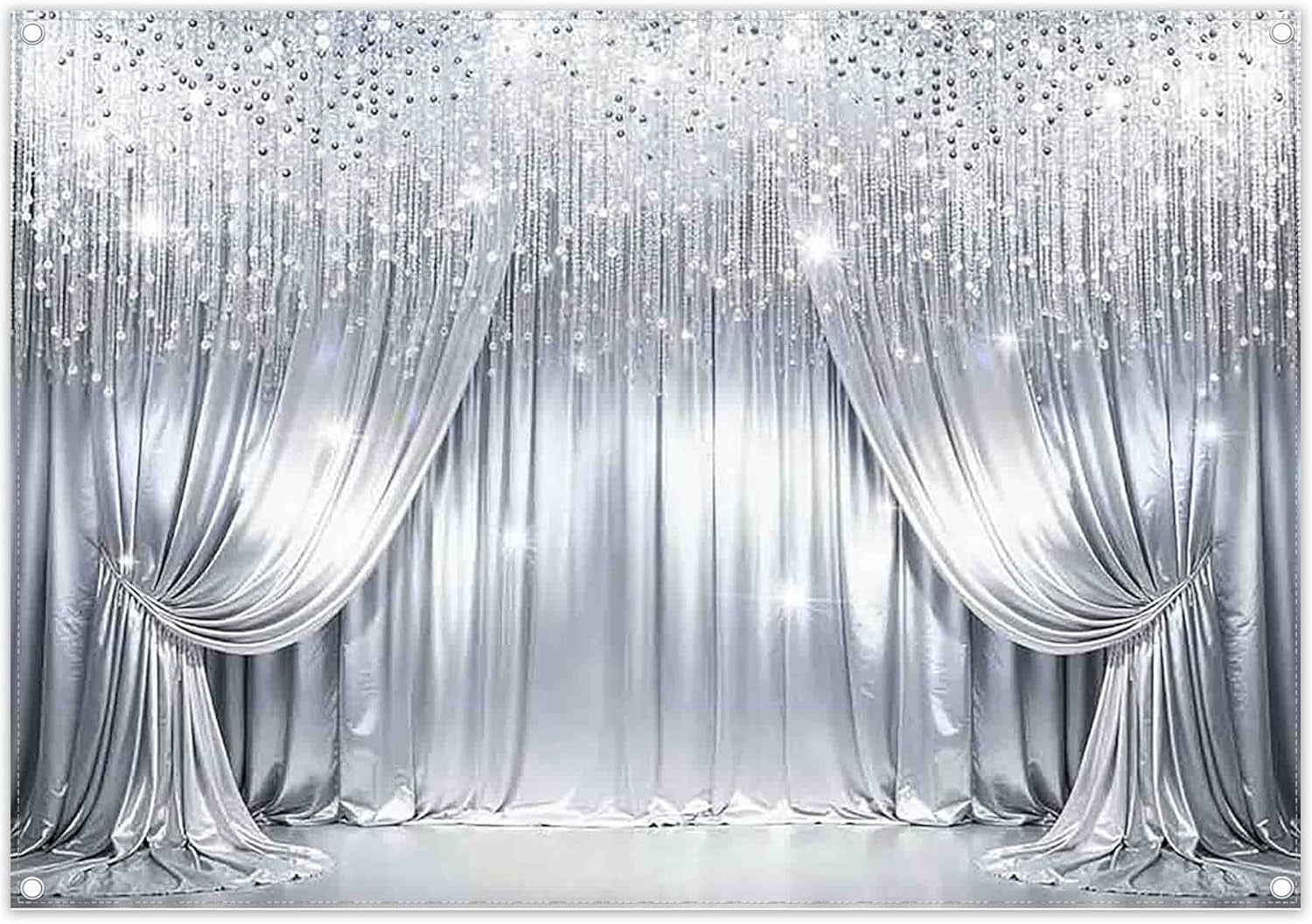 Silver Glitter Backdrop Flash Spots Crystal Tassel Beaded Curtain Disco ...
