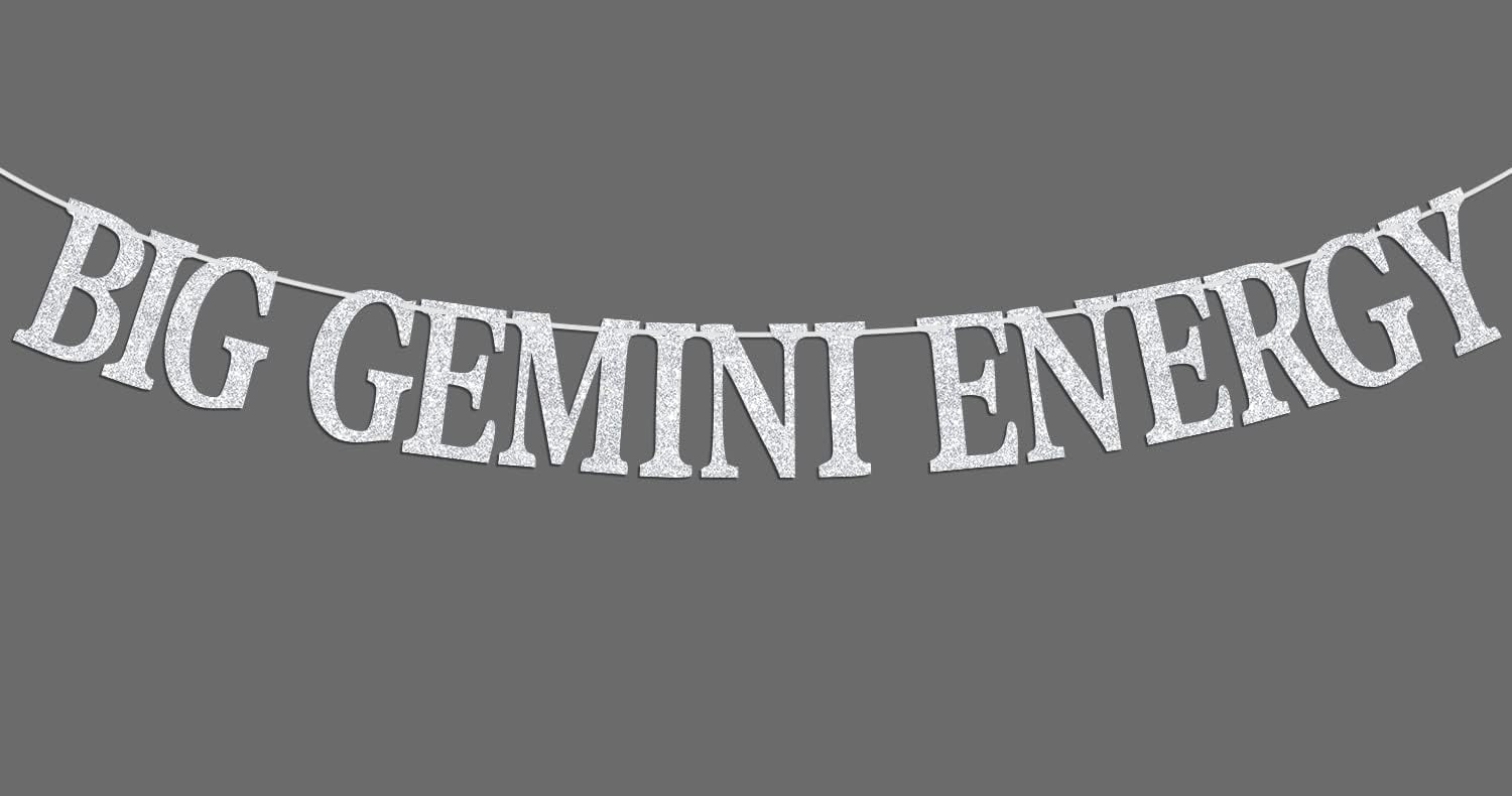 Silver Glitter Big Gemini Energy Banner, Gemini May/June Birthday Party ...