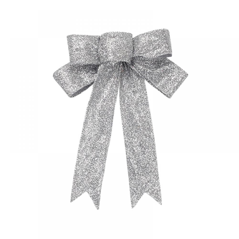 Silver Glitter Christmas Bows Large Waterproof Premade Holiday ...