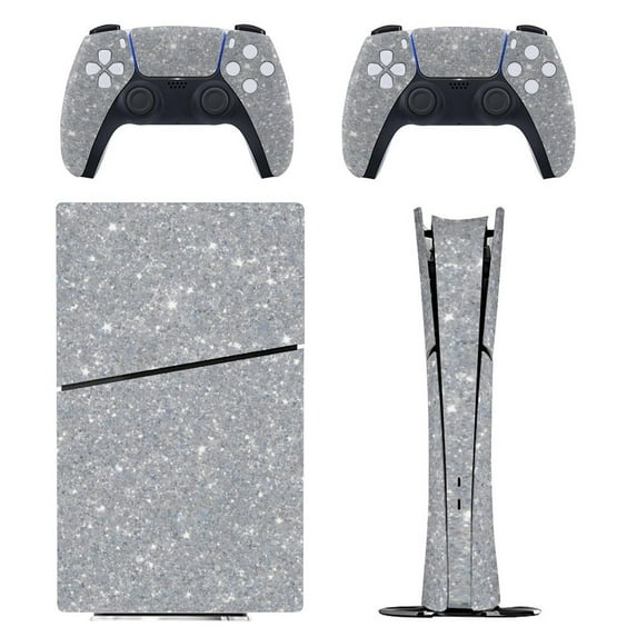 Silver Glitter Console Skin Bundle for PS5 Pro Slim Disc & Digital ...