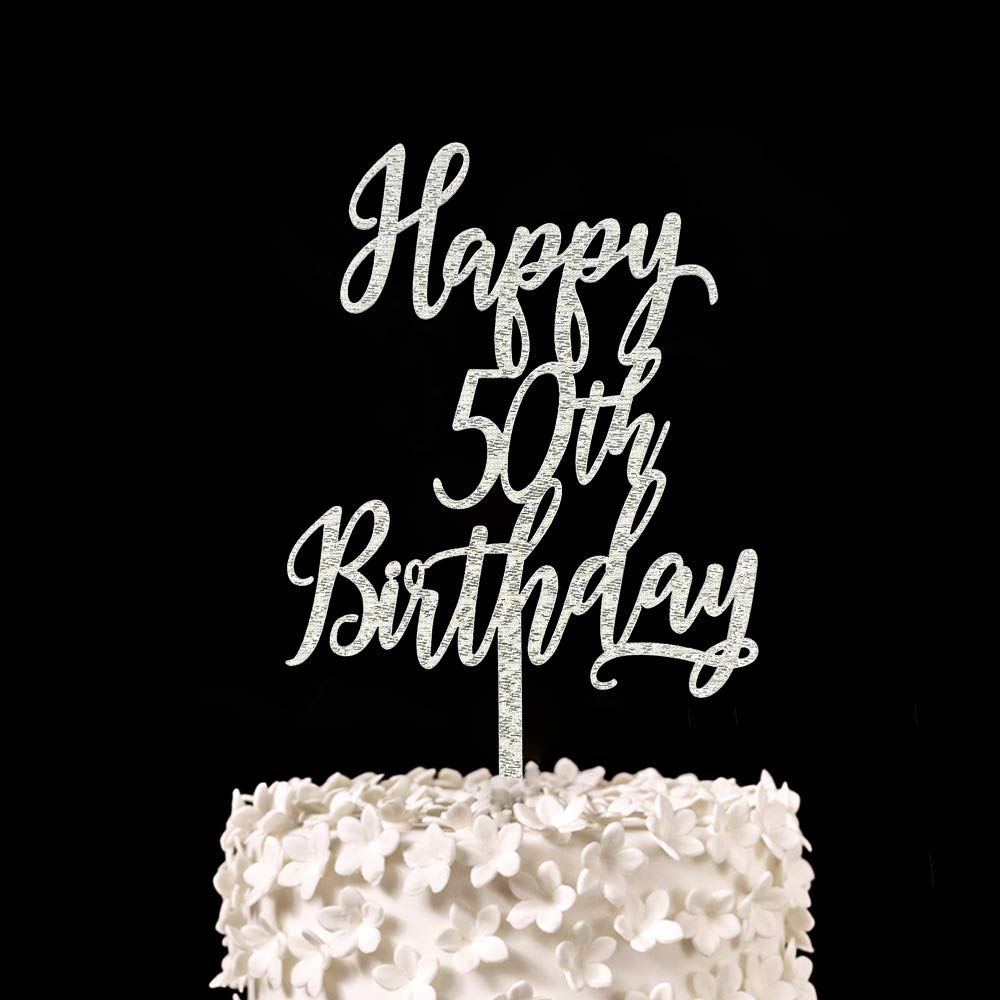 Silver Glitter Happy 50th Birthday Cake RST1 Topper, 50 Years Happy ...